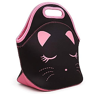 Efree Cute Cat Face Bow Diamond Bling Waterproof Pink, Black Set, Size Large