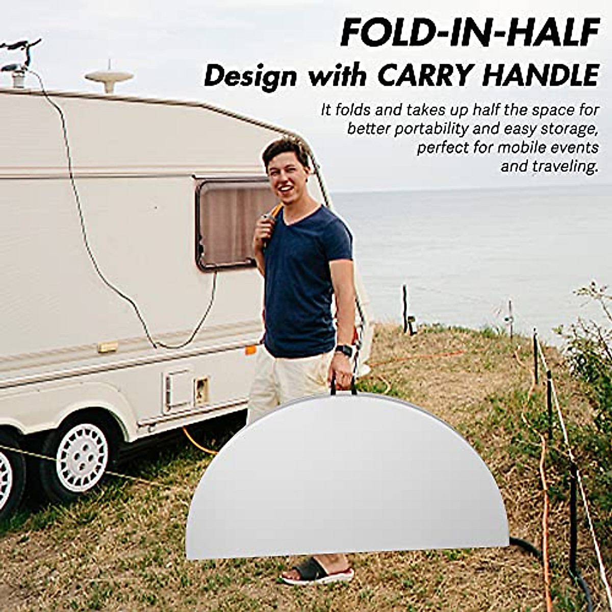 Vilobos Round Folding Table, 4.4-Foot 53” Dia Portable Plastic Table Comfortable for 6 to 8 Seat, Party Banquet Table for Conference Card Camping Wedding Dining Outdoor Picnic Family Festival Events