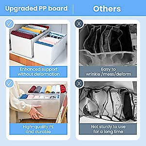 2 Packs Wardrobe Clothes Organizer,Upgrade PP Board Clothes Organizer for Folded Clothes,7 Grids Washable Drawer Organizers for Clothing for Jeans,Pants,T-shirts,Underwear,Socks,Leggings (Large)