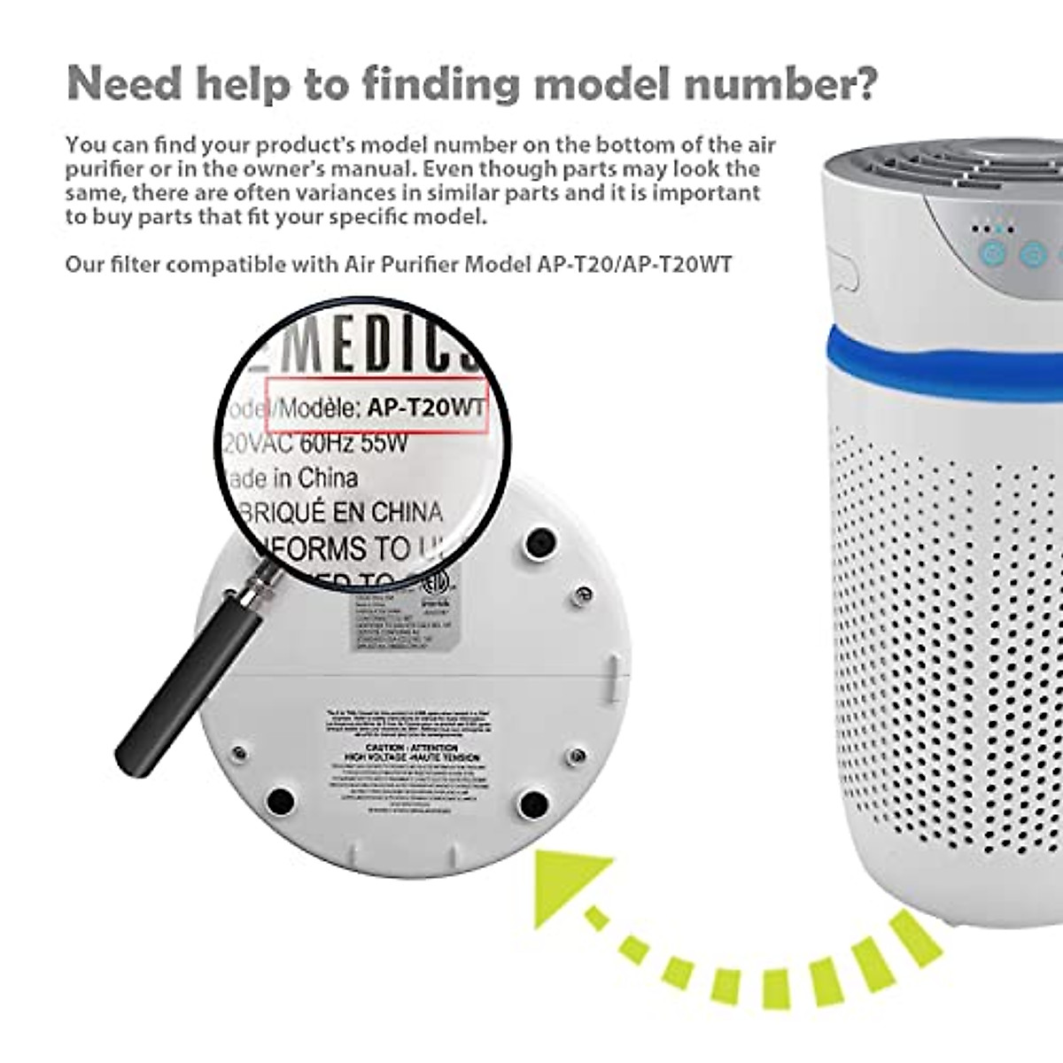 AP-T20 Replacement Filter Compatible with Homedics Air Purifier Model AP-T20, AP-T20WT, Part# AP-T20FL | 2-PACK White