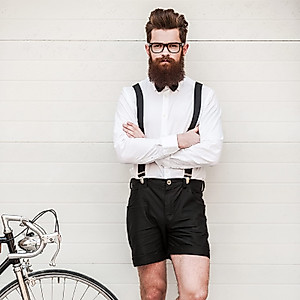 Haysandy 6 Set Men Suspender and Bow Tie Set Bulk Pack Y Back Y Shape Adjustable Elastic Suspender for Adult Women(Black)