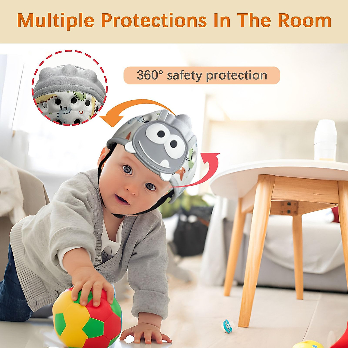 Domayllay Baby Helmet for Crawing Walking,Soft Infant Safety Helmet,Baby Helmet 1-2 Years for Anti-Fall Head Protector,Adjustable, Expandable and Breathable Toddler Walking Helmet,Grey/Purple Pink