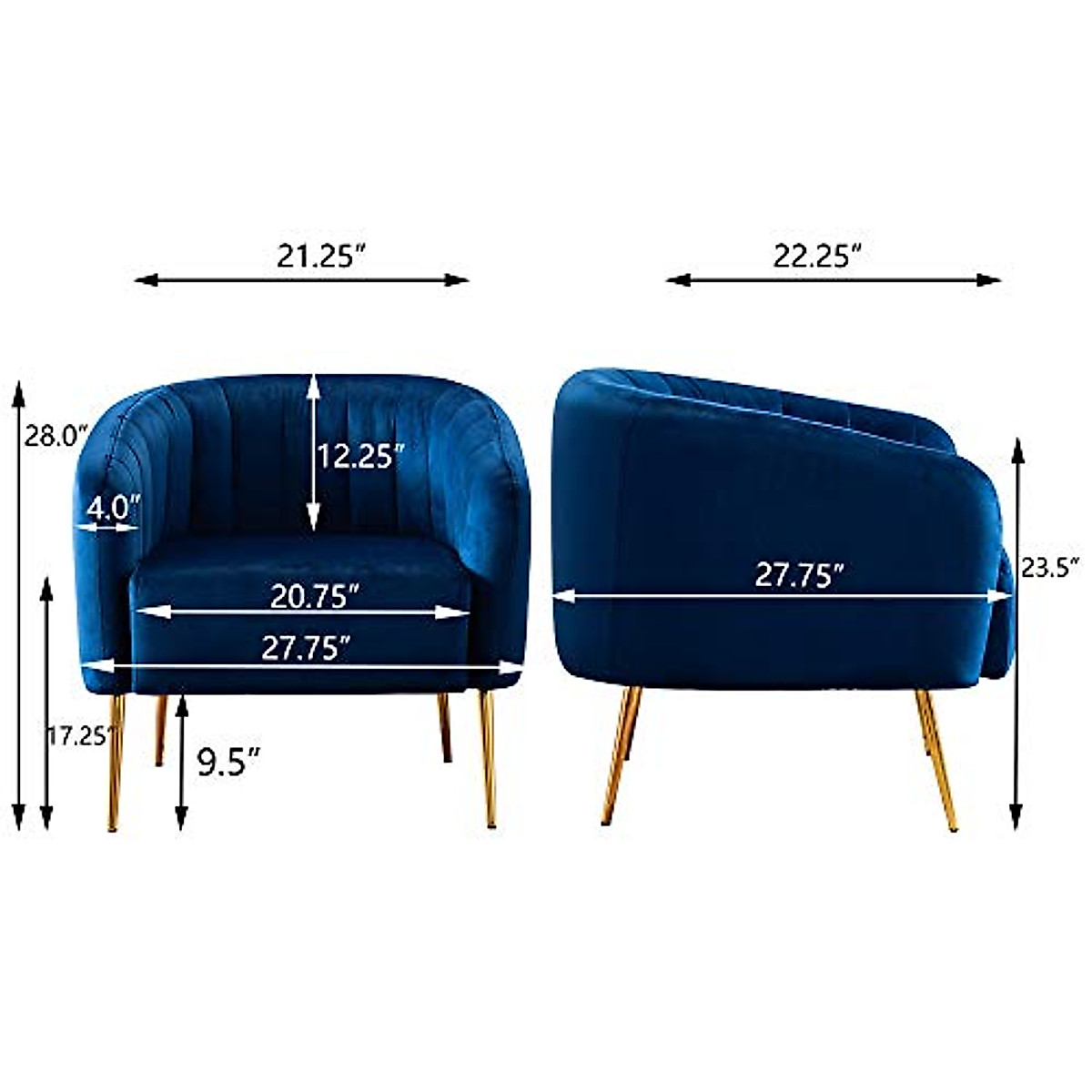 LSSPAID Velvet Accent Chair, Fabric Upholstered Accent Chairs for Living Room, Golden Metal Legs Armchairs, Navy Blue, Set of 1