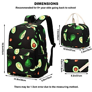 Dezcrab Avocado Kids Backpack for Girls, Teens School Bags Bookbags Set with Lunch Bag Pencil Case