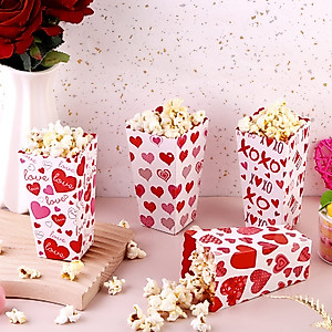 MIMIND 32 Pieces Valentine's Day Popcorn Boxes Love Heart Conversation Treat Candy Goodie Boxes Cardboard Popcorn Container for Valentine Wedding Birthday Party Supplies, 4 Designs
