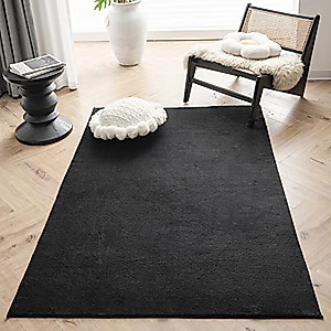 LIVEBOX Fluffy Shaggy Area Rug for Living Room,4x6 Feet Black Shag Washable Rug for Bedroom, Non Shedding and Non Slip Nursery Rug for Kids Baby,Faux Wool Rug Carpet for Teen's Room