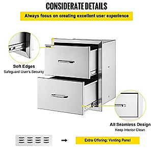 Mophorn Outdoor Kitchen Drawers 14W x 14.3H x 23D Inch, Flush Mount Double BBQ Drawers Stainless Steel with Handle, BBQ Island Drawers for Outdoor Kitchens or Grill Station