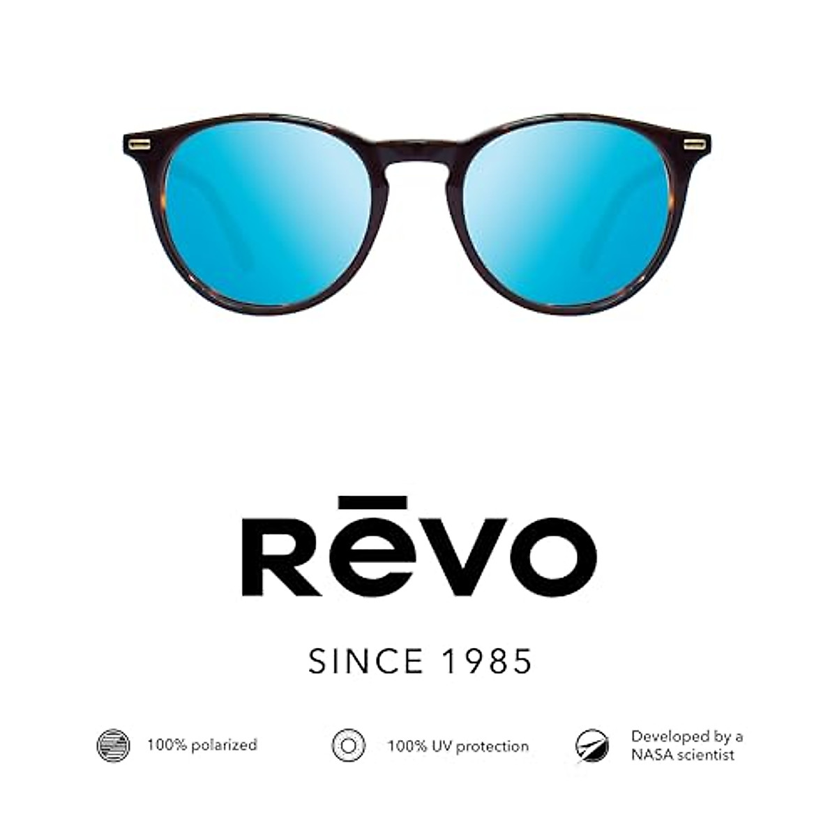 Revo Sunglasses Sierra: Polarized Crystal Glass Lens Filters UV, Small Round Frame, Tortoise Frame with Revo Blue Lens