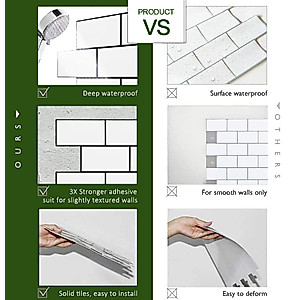 STICKGOO 10-Sheet Backsplash Peel and Stick Subway Tile, Self Adhesive Vinyl Wall Tiles, Stick on Backsplash for Kitchen and Bathroom(Thicker Design, White with Black Grout)