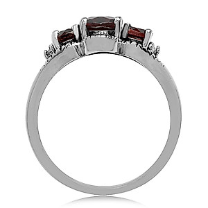 Silvershake 1.31ct. 3 Stone Natural Red Garnet 925 Sterling Silver Ring Size 9
