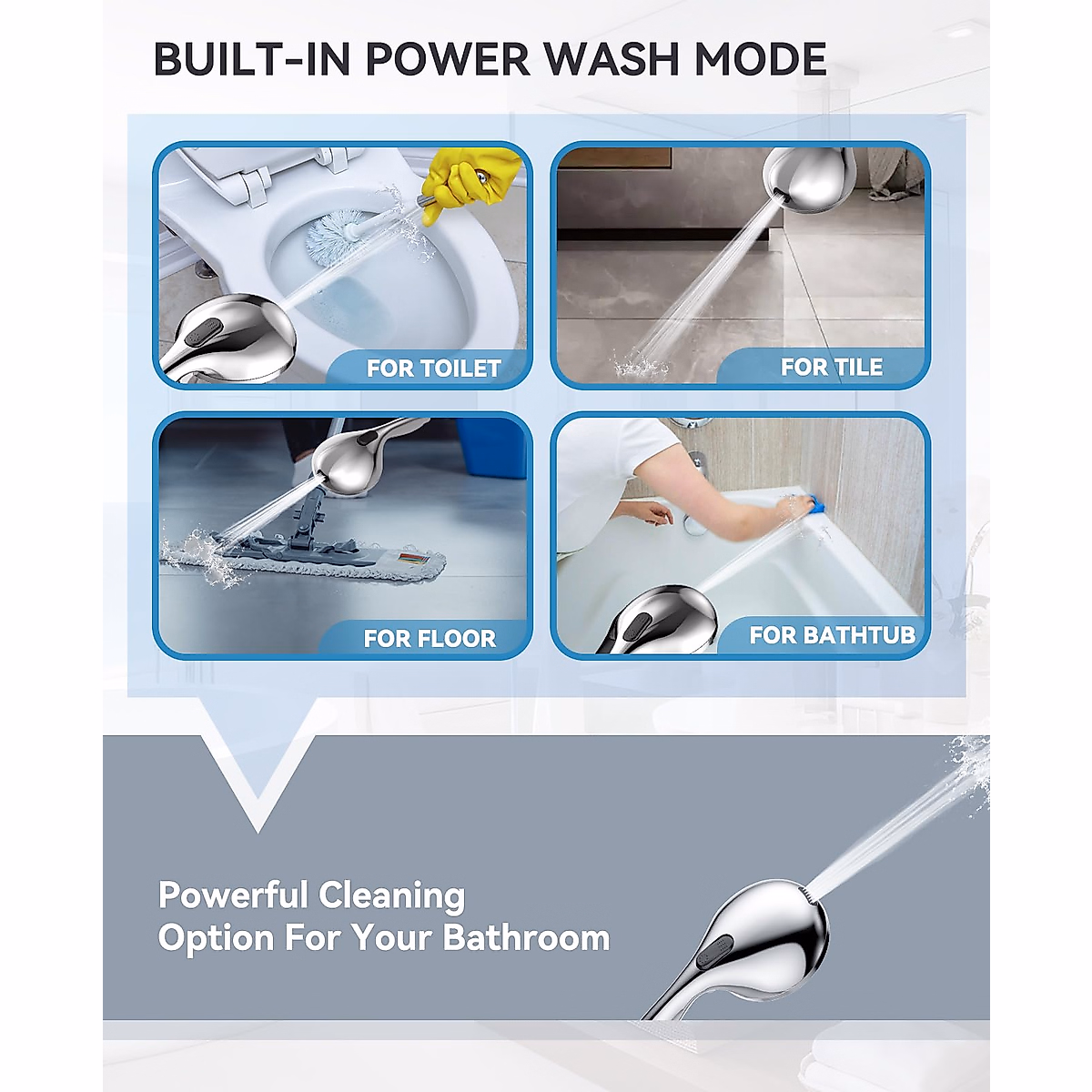 JDO Shower Head with Handheld, High Pressure Handheld Shower Head 9 Settings, Detachable Shower Head Set with Stainless Steel Hose and Shower Bracket (Chrome)