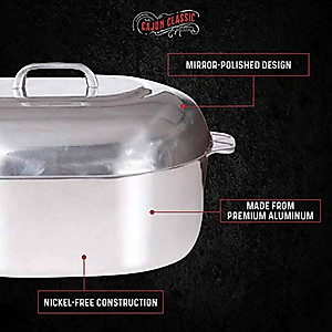 Cajun Cookware Aluminum Roaster Pan with Lid - 15-inch Roasting Pot - Easy to Clean Oval Cookware