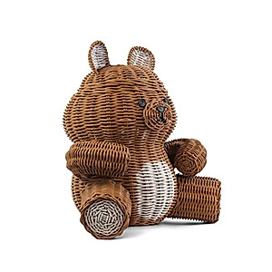 G6 COLLECTION Bear Rattan Storage Basket With Lid Decorative Bin Home Decor Hand Woven Shelf Organizer Cute Handmade Handcrafted Nursery Gift Decoration Animal Wicker Bear (Brown Bear)