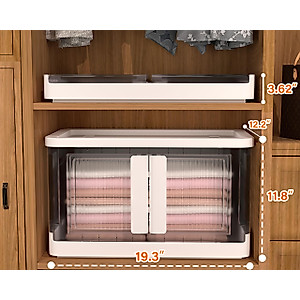 HoneySky 34Quart Storage Bins with Lids and Wheels, Stackable & Collapsible Closet Organizers and Storage, Foldable Storage Containers Plastic Shelves for Clothes Shoe Book, White, 4 Pack