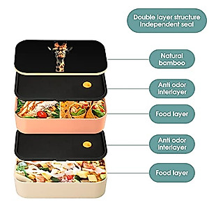 Giraffe with Sunglasses Bento Lunch Box Leak-Proof Bento Box Food Containers with 2 Compartments for Offce Work Picnic Yellow-Style