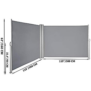 Retractable Side Awning 236" x 63",Double Retractable Patio Screen Waterproof, Retractable Room Divider Black for Privacy, Garden, Outdoor, Patio and Terrace