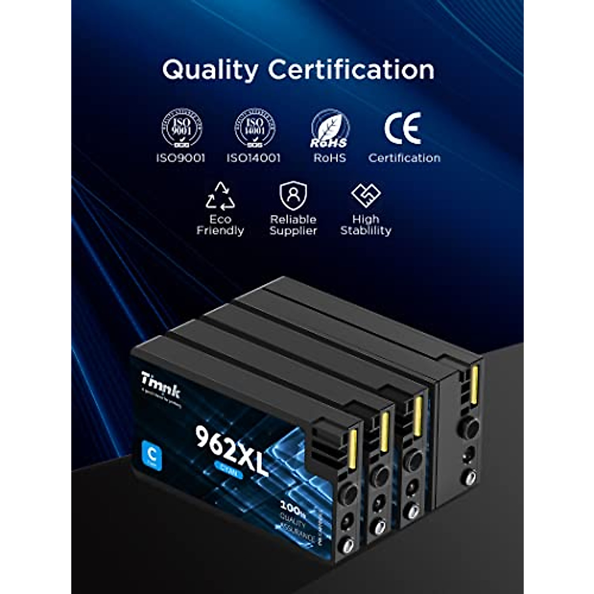 【4-Pack Larger Capacity】 962XL Compatible Ink Cartridge Replacement for HP 962 962XL Ink Cartridges Combo Pack for Work with HP OfficeJet Pro 9015 9025 9010 9018 9020 9012 Printer (BCMY-4 Pack)