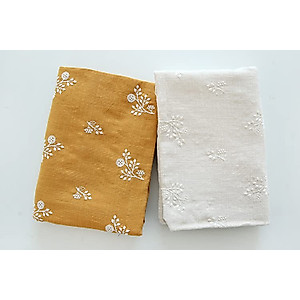 CraftDesignL Floral Cotton Embroidered Fabric,Japanese Fabric,Embroidered Fabric,Quilting Fabric,Designer Fabric,Fabric by Yard,Linen Cotton Fabric (Beige)