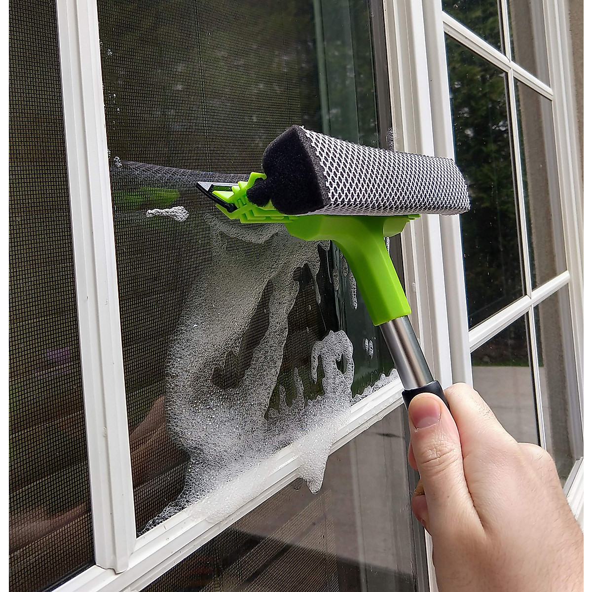 Window Squeegee Cleaning Tool | Squeegee Cleaner for Windows, Glass, Car Windshield | 2-in-1 Squeegee and Scrubber Sponge Washing Kit | Multi-Surface Washer - Indoor Outdoor Use