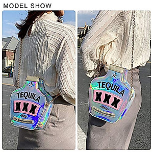 KUANG! Women Sparkling Bottle Shaped Shoulder Bags Elegant Laser Shinny Wine Shape Crossbody Purse Chain Handbags