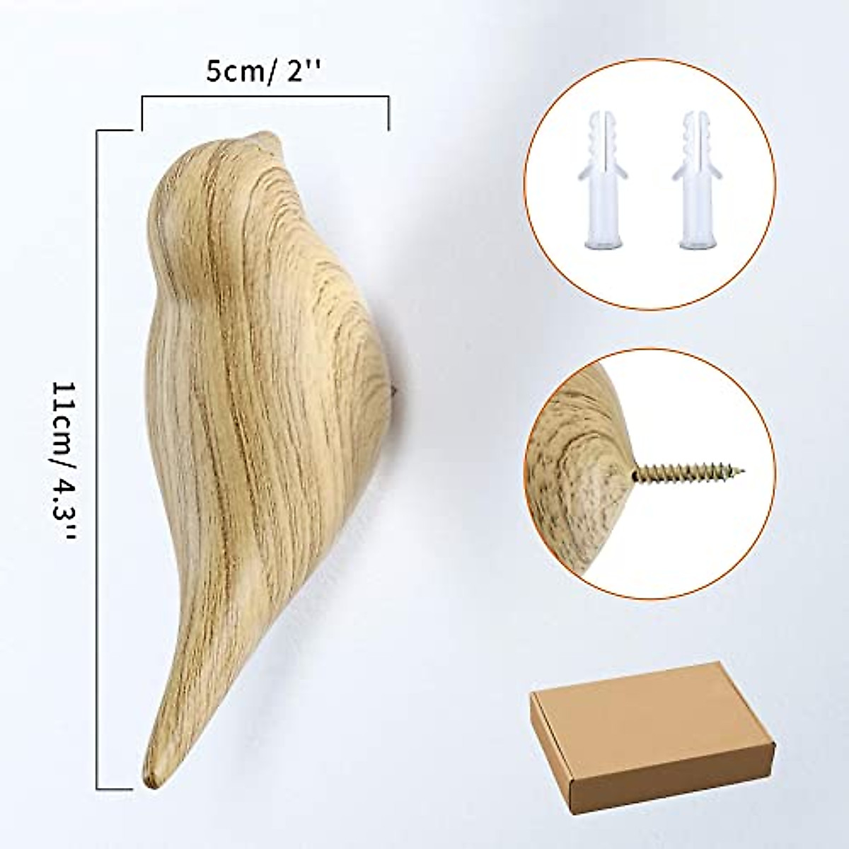 2PCS Bird Wall Hooks Coat Hooks Wooden Coat Hanger Wall Mounted Art Decor for Hanging Towels Hat Rack in Entryway Bathroom Kitchen (2PSCWOOD)