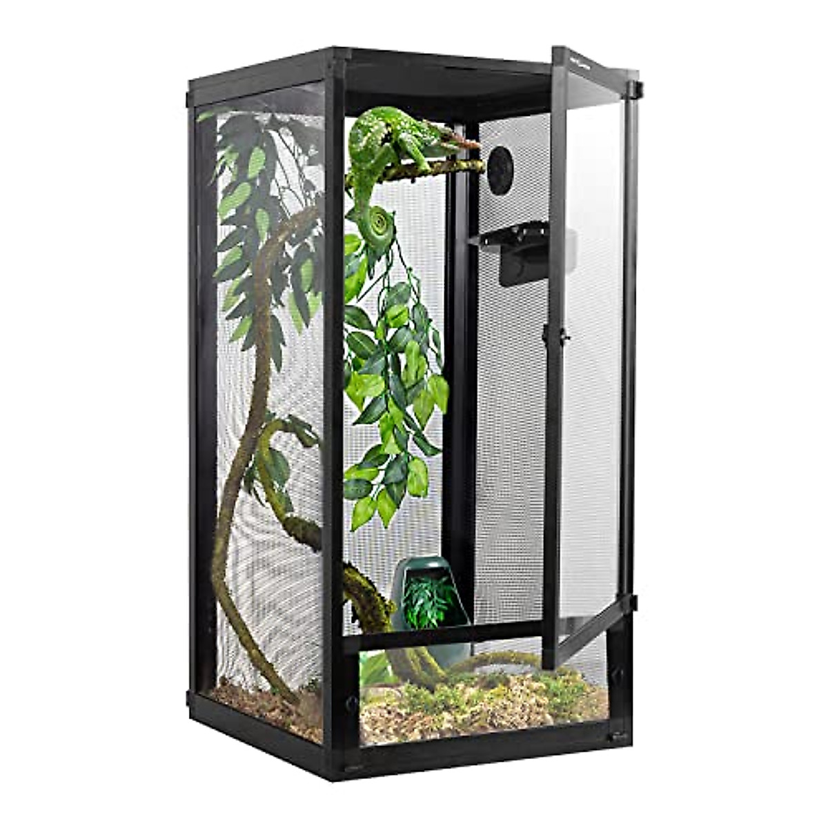 REPTI ZOO Foldable 50 Gallon Reptile Screen Cage, 18" x 18"x 36" Vertical Air Cage Mesh Screen Terrarium with Collapsible Net Side Panels and Acrylic Door, Front Opening Tank for Chameleon
