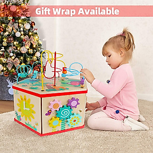 TOP BRIGHT Wooden Activity Cube for Toddlers 1-3 Bead Maze for Babies 6-12 Months Cause and Effect Toys for 1 2 3 Year Old Boys and Girls Gifts