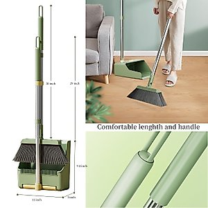Premium Broom and Dustpan Combo Set - Long Handle, 180° Rotating, Standing Storage - Built-in Comb Teeth and Claps for Dust Wipe Paper - Space-Saving Design (Orange)