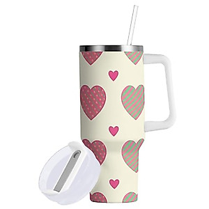 ODAWA 40oz Valentine's Heart Beige Insulated Stainless Steel Tumbler with Handle and Straw Lid Fall Insulated Tumbler