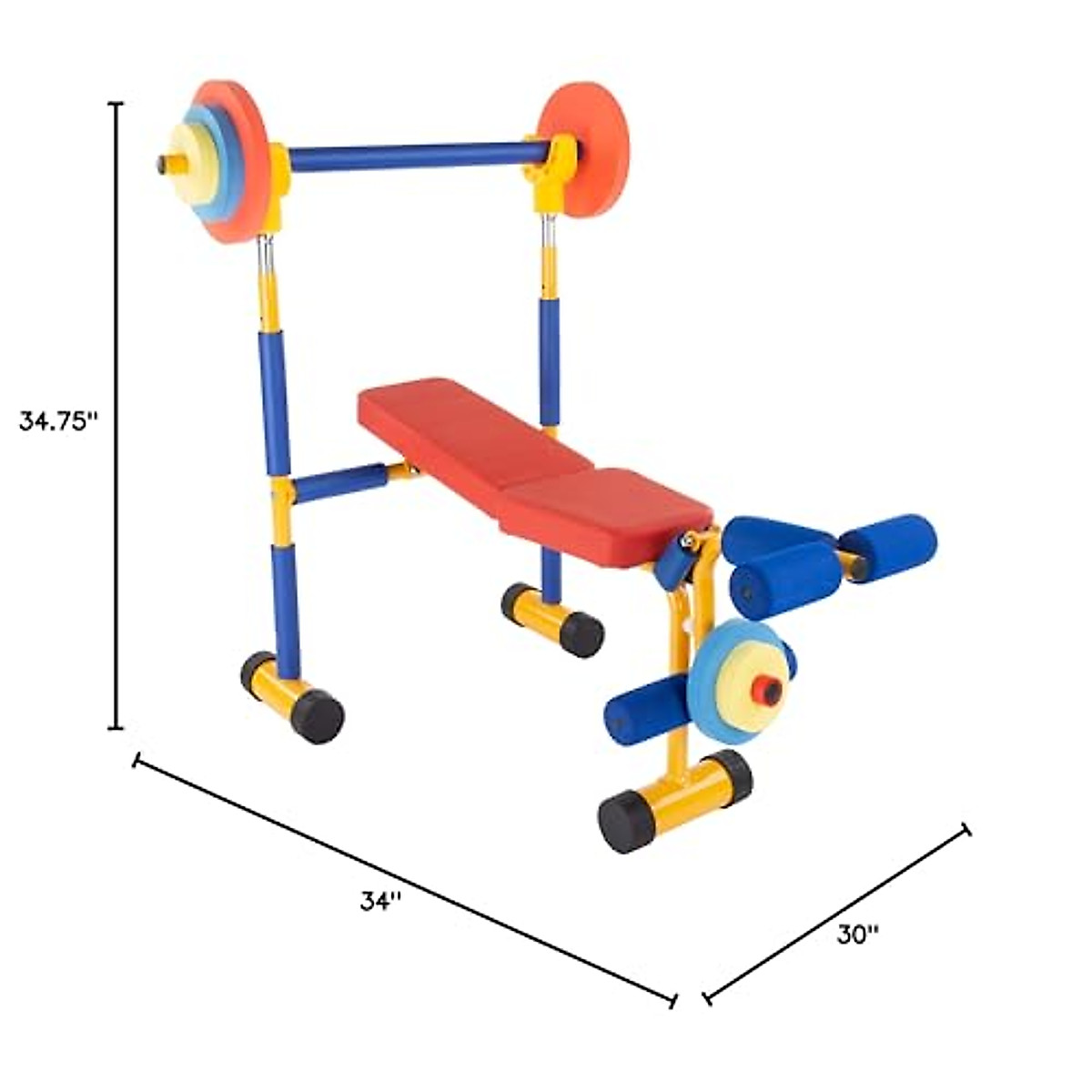 Hey! Play! Toy Bench and Leg Press – Children’s Play Workout Equipment for Beginner Exercise, Weightlifting, Powerlifting - for Boys and Girls, Brown (80-SH-04)