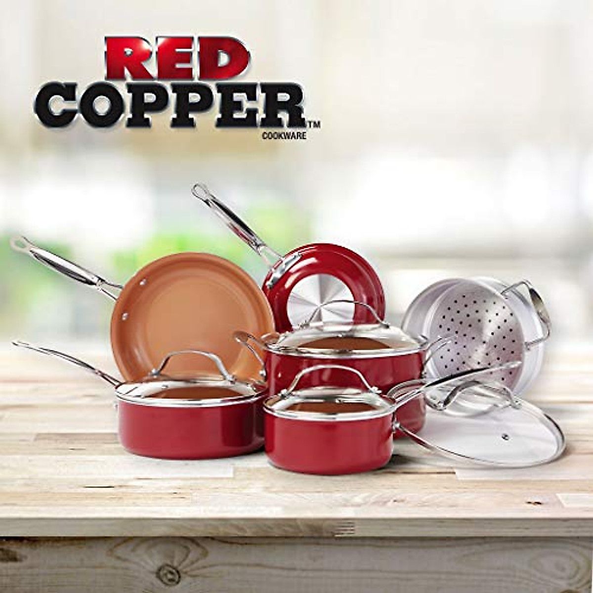 BulbHead Red Copper 10 PC Copper-Infused Ceramic Non-Stick Cookware Set