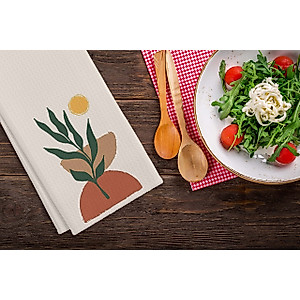 Boho Sun Semi Circles Botanical Leaf Kitchen Towels Tea Towels,16 X 24 Inches Cotton Modern Dish Towels Dishcloths,Dish Cloth Flour Sack Hand Towel for Farmhouse Kitchen Decor,Boho Lovers Gifts