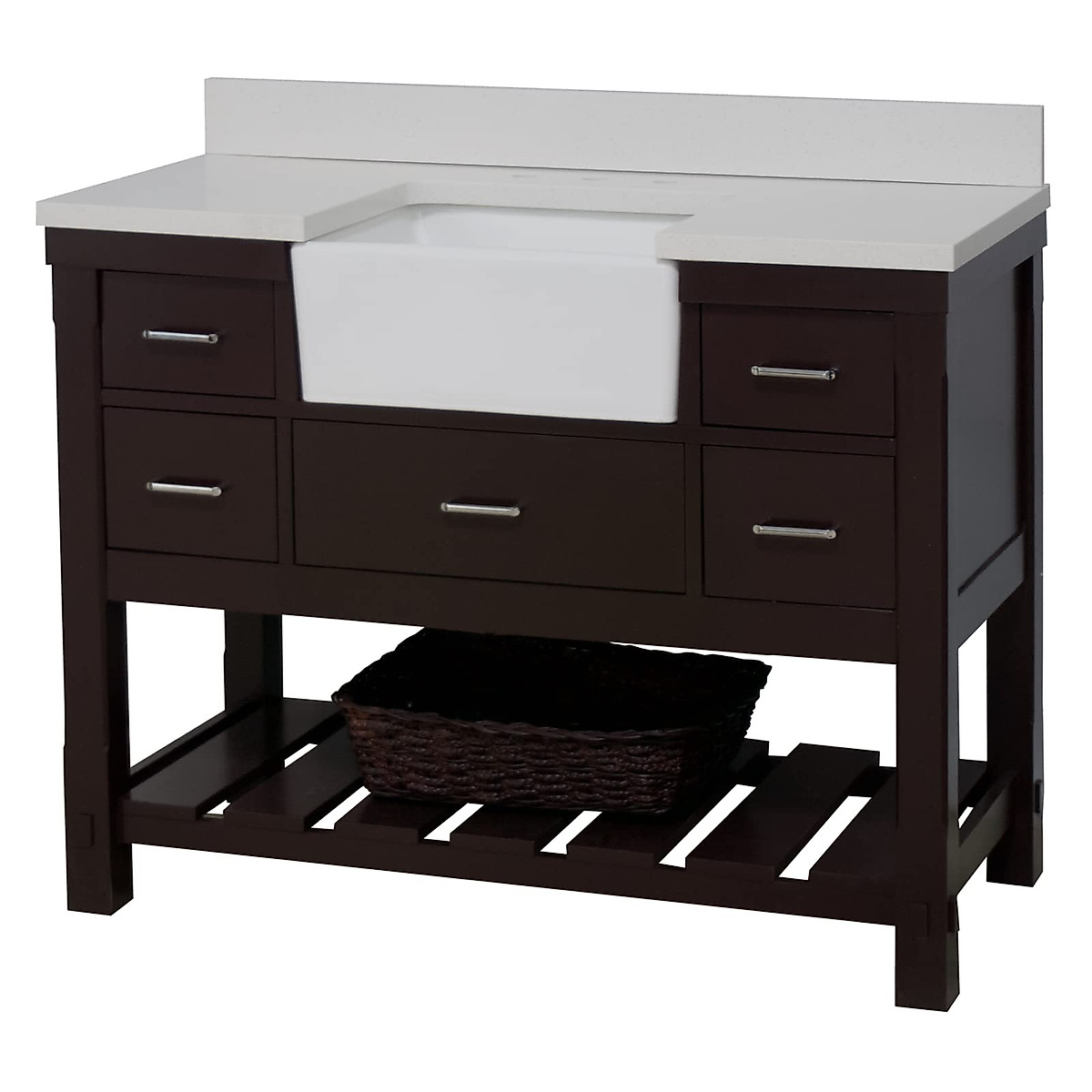 Charlotte 48-inch Bathroom Vanity (Quartz/Chocolate): Includes Chocolate Cabinet with Stunning Quartz Countertop and White Ceramic Farmhouse Apron Sink