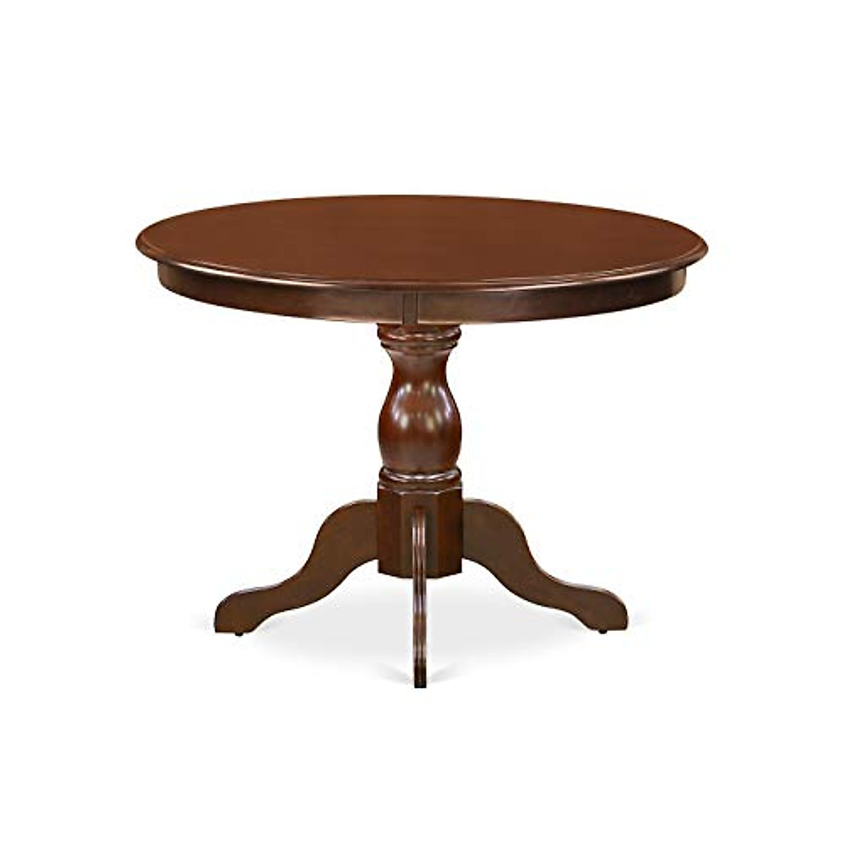 East West Furniture HBDR3-MAH-01 3 Piece Dining Room Furniture Set Contains a Round Dining Table with Pedestal and 2 Cream Linen Fabric Upholstered Parson Chairs, 42x42 Inch, Mahogany