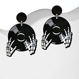 Unique Handmade Old School Vinyl Records Dangle Earrings for Women 1950's Rock 'N' Roll Women's Vinyl Record Stud Earrings for Retro 60's 70s Disco Party Statement Halloween Jewelry (Black)