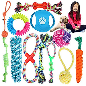 Dog Toys for Aggressive Chewers Keep Your Pet Busy Indestructible Tough Dog Toys with 12 Pieces Interactive Dog Rope Toys for Playing Teething Chew Toys for Boredom