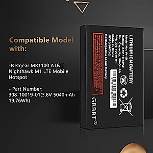 GBBBT W-10 Battery, 5040mAh 3.8V Replacement Battery for Netgear MR1100 AT&T Nighthawk M1 LTE Mobile Hotspot Router Netgear 308-10019-01 W-10
