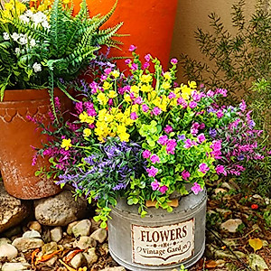 YIBUKIY 24 Bundles Artificial Fake Flowers Outdoor, 6 Styles UV Resistant No Fade Faux Plastic Greenery Shrubs Plants for Hanging Garden Porch Window Box Farmhouse Outside Decoration