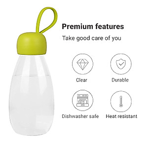 emoi BPA Free Water Bottle, 12oz/360ml Cute Water Bottle with Carrying Strap, Ideal for Kids Boys Girls Students Women Healthy Hydration-Green