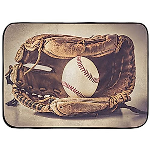 Area Rug Vintage Baseball Glove Floor Mat, Absorbent Entryway Doormats Non-Slip Washable Carpet, Indoor Throw Rug for Living Room Bathroom Home Nursery Decor 50x80in