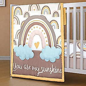 Boho Crib Bedding Set for Girls or Boys, Baby Crib Sets for Boys or Girls, Neutral Rainbow Boho Nursery Bedding, 3 Piece Baby Crib Set- Crib Comforter, Crib Sheet and Skirt