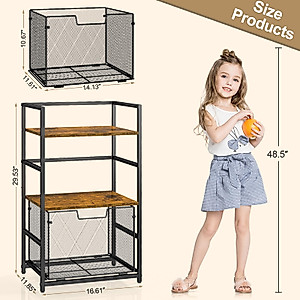 ThreeHio Small Bookshelf with Sliding Drawer, 3-Tier Small Shelf for Small Spaces Rustic Brown, Short Bookcase Industrial Book Shelf Storage Organizer for Living Room, Bedroom, and Home Office