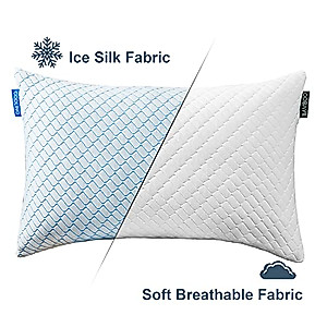 Cooling Bed Pillows for Sleeping 2 Pack Shredded Memory Foam Adjustable Pillows Standard Size Set of 2 for Side Back Sleepers - Luxury Extra Comfy Gel Pillows with Washable Removable Cover