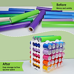 Krafetto Vinyl Roll Storage Organizer Rack, 25 Holes | Diameter 2", Stackable Vinyl Roll Holder, Desktop Art Supply Storage Organizer for Craft Room