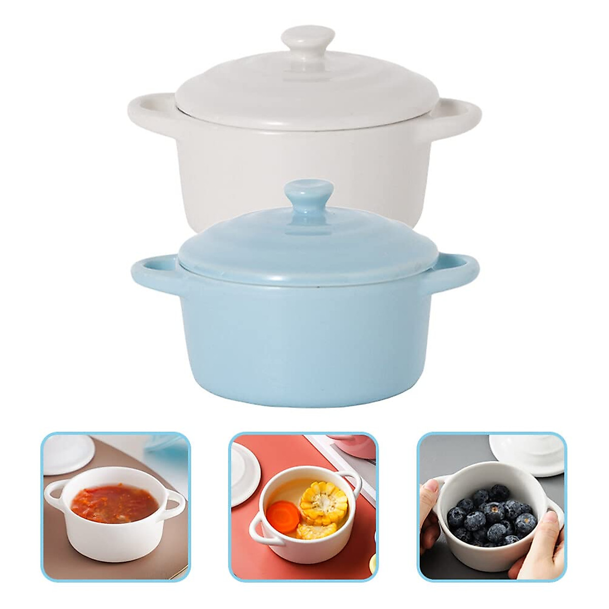 Kichvoe Ramekins 8 Oz Oven Safe With Lids 2pcs Porcelain Ramekins Creme Brulee Dishes Custard Cups Pudding Baking Bowl