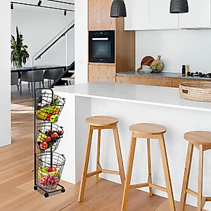 Ganggend 3-Tier Laundry Basket with Lockable Wheels, Wire Laundry Hamper with Rubber Handle Laundry Cart Storage Rolling Hamper for Organizing Clothes