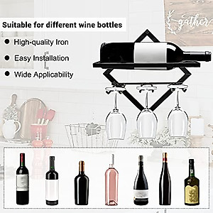 2 Style Metal Wall Mounted Wine Holder, Upgrade Foldable Hanging Wall Wine Rack Organizer for 2 Liquor Bottles, Red Wine Bottle Display Hanger with Screws for Home Kitchen Bar Wall Décor