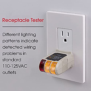 Power Gear Receptacle Tester, Standard 3-Wire, Circuit Analyzer, 110-125 VAC, 6 Visual LED Tests, ETL Listed – 50542 Gray