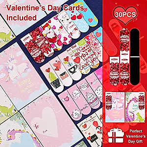 FiGoal 30 Pack Valentine's Day Magnetic Bookmark with 30 Valentine's Day Cards Kids Classroom Assorted Stationery Value Gift Set in 30 Different Designs Classroom Exchange Party Supplies
