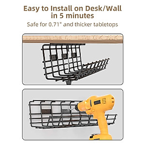 2 Pack Under Desk Cable Management Tray, 16.5'' Desk Cable Organizer Metal Wire Cord Management Under Desk Organizer for Office, Home, Black